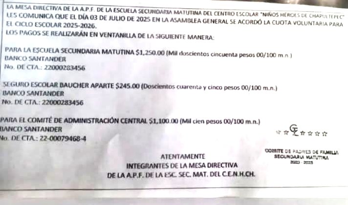 Inscripción en el CENHCH: padres deberán cubrir hasta $2,600 en cuotas ...